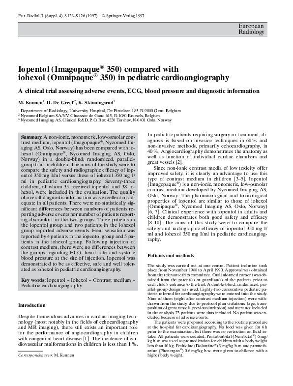 (PDF) Iopentol (Imagopaque® 350) compared with iohexol (Omnipaque® 350 ...