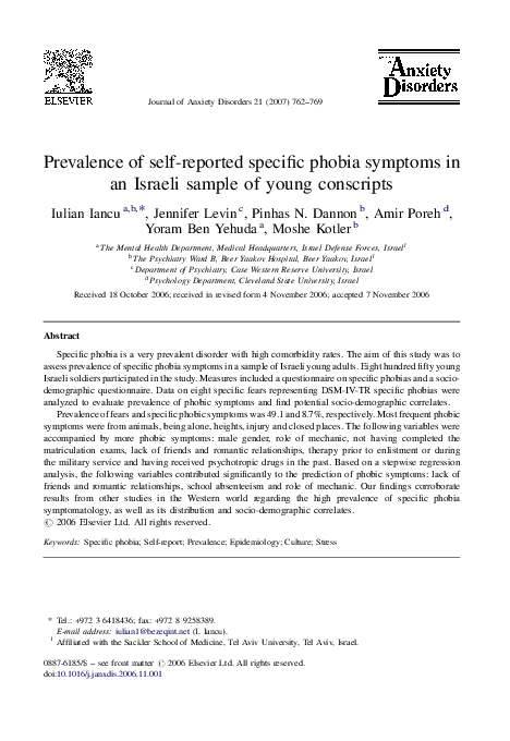 (PDF) Prevalence of self-reported specific phobia symptoms in an ...