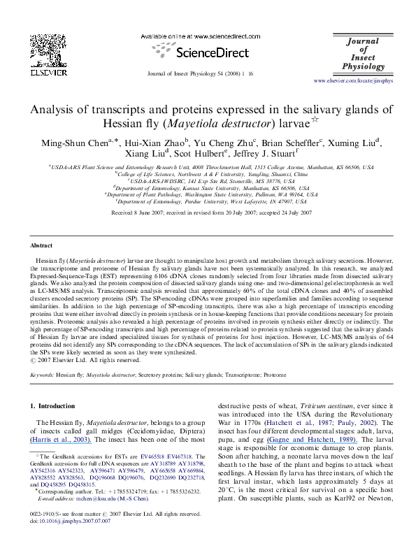 (PDF) Analysis of transcripts and proteins expressed in the salivary ...