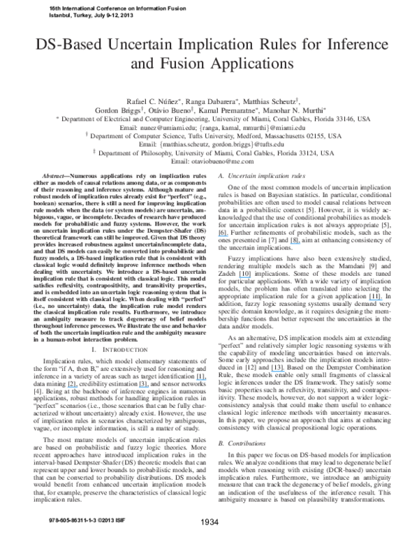 (PDF) Ds-based uncertain implication rules for inference and fusion applications