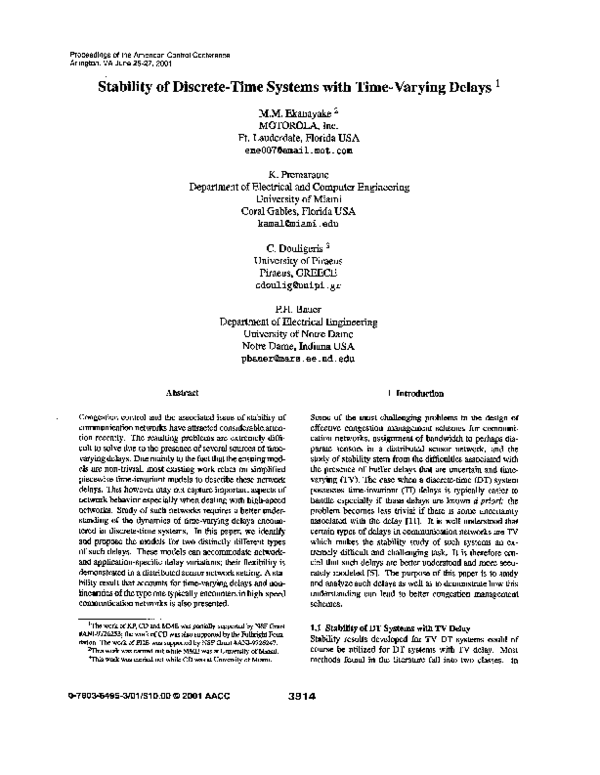 (PDF) Stability of discrete-time systems with time-varying delays