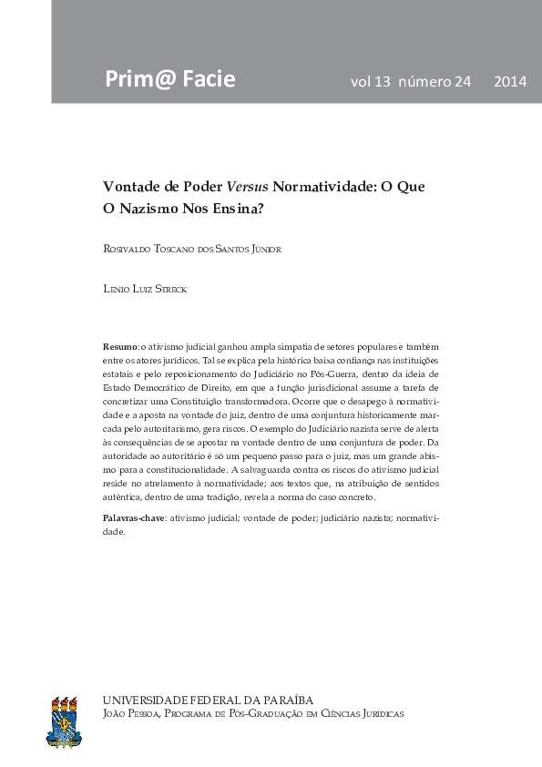 (PDF) Vontade de Poder Versus Normatividade: O Que O Nazismo Nos Ensina? (Revista Prima F@cie)