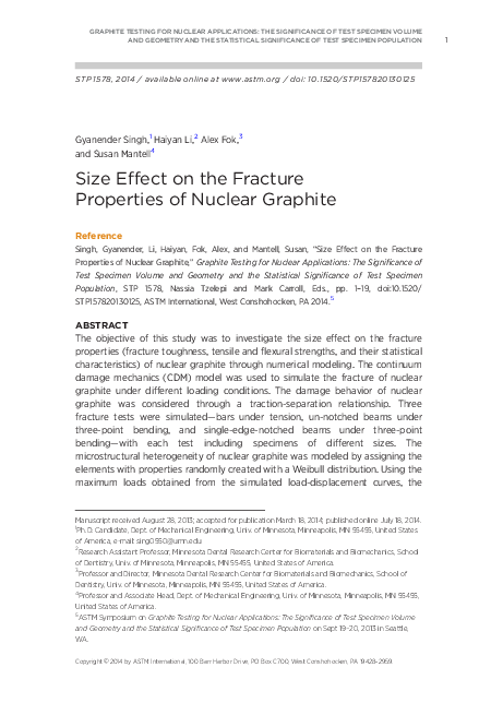(PDF) Size Effect on the Fracture Properties of Nuclear Graphite