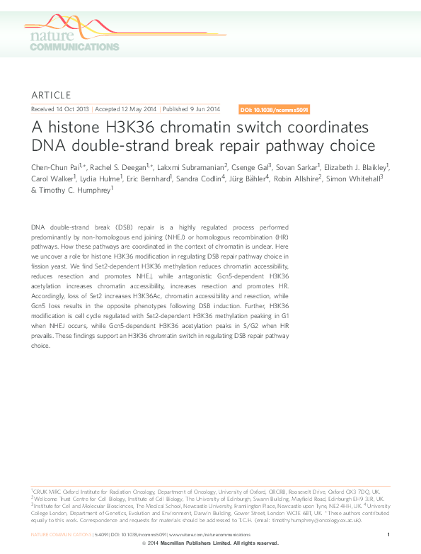 (PDF) A histone H3K36 chromatin switch coordinates DNA double-strand ...