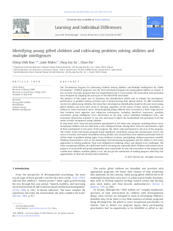 (PDF) Identifying young gifted children and cultivating problem solving ...