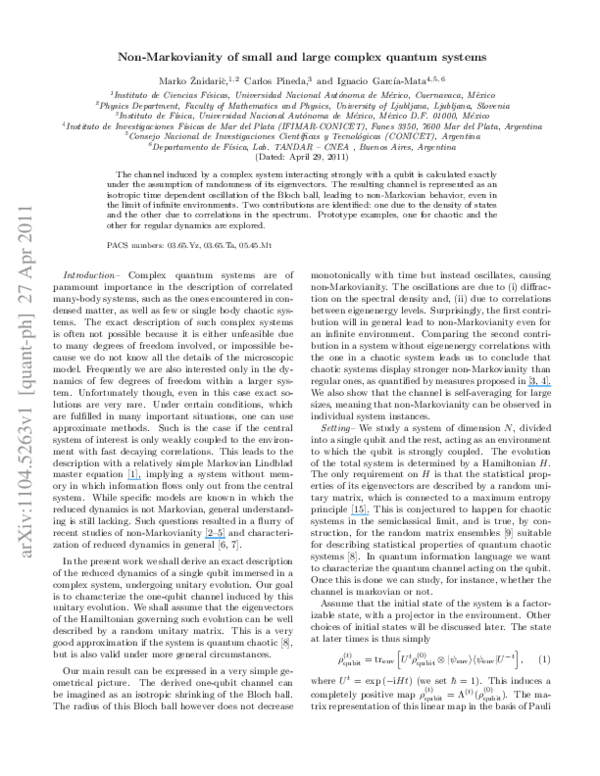 (PDF) Non-Markovian Behavior of Small and Large Complex Quantum Systems