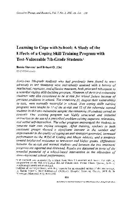 (PDF) Learning to cope with school: A study of the effects of a coping ...