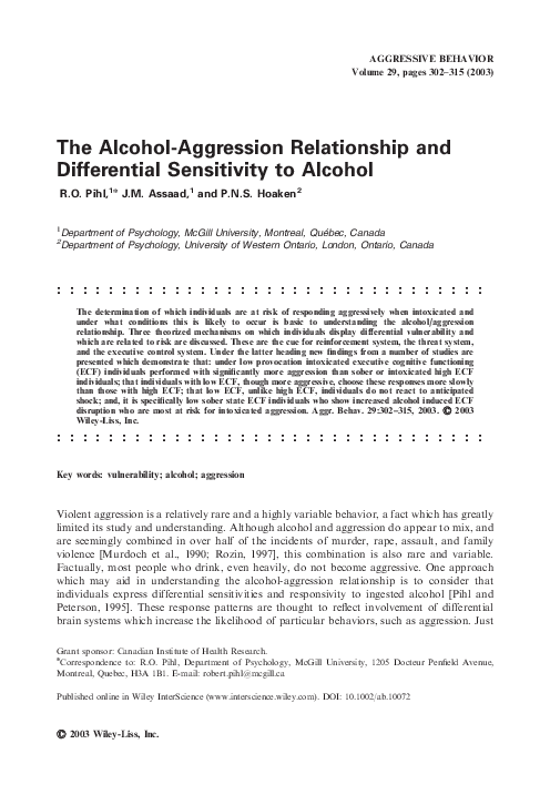 (PDF) The alcohol-aggression relationship and differential sensitivity ...