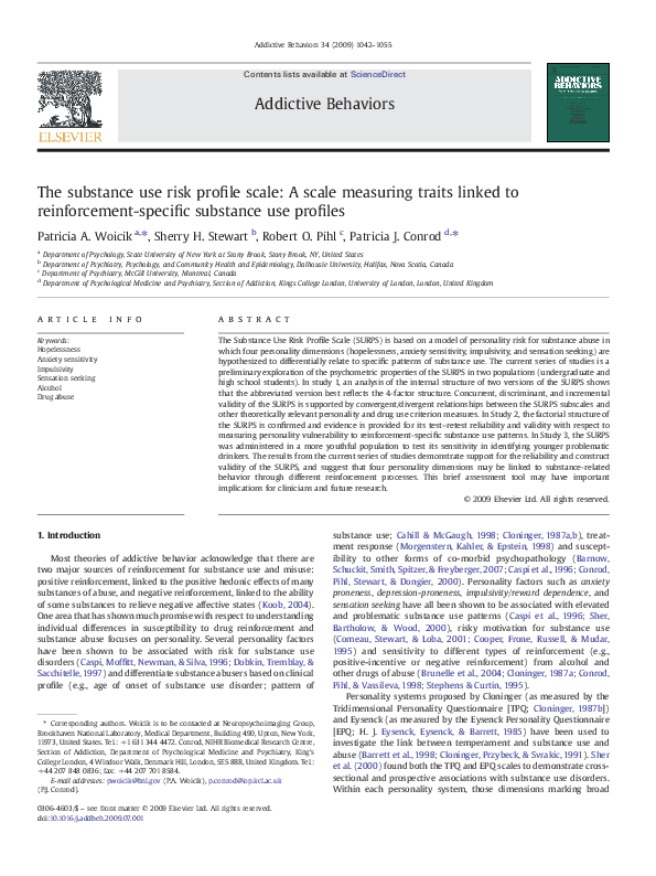 (PDF) The substance use risk profile scale: A scale measuring traits ...