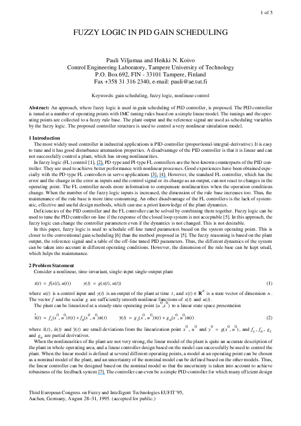 (PDF) Fuzzy Logic in Pid Gain Scheduling