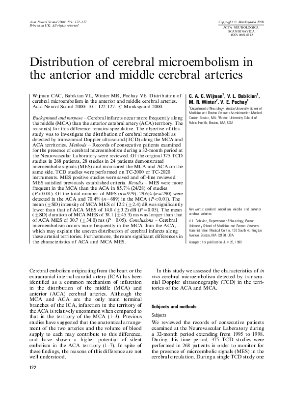 (PDF) Distribution of cerebral microembolism in the anterior and middle ...