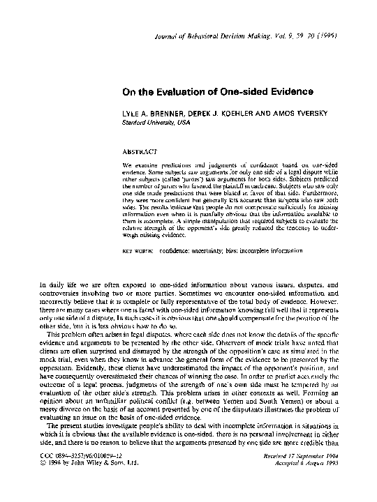 (PDF) On the evaluation of one-sided evidence