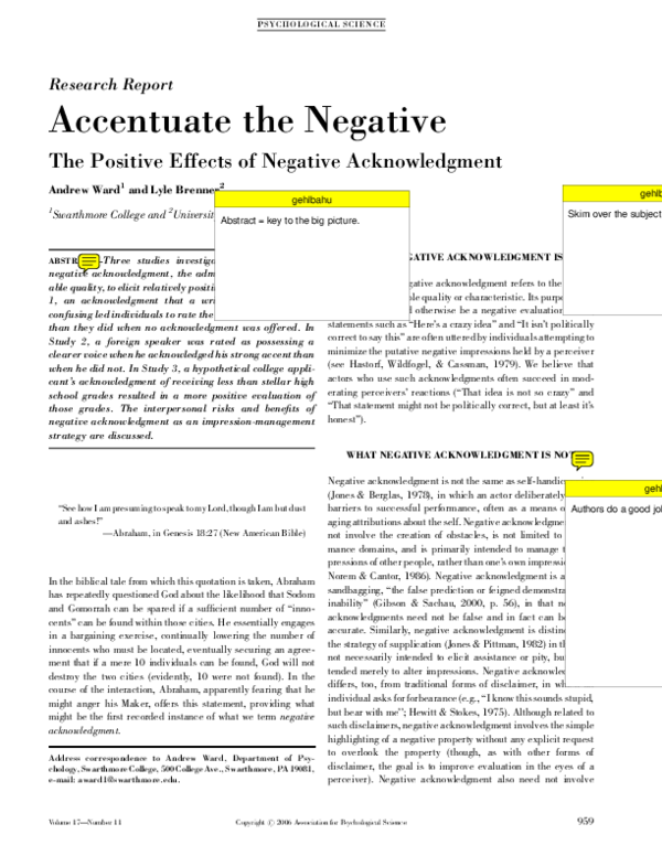 (PDF) Accentuate the negative: the positive effects of negative ...
