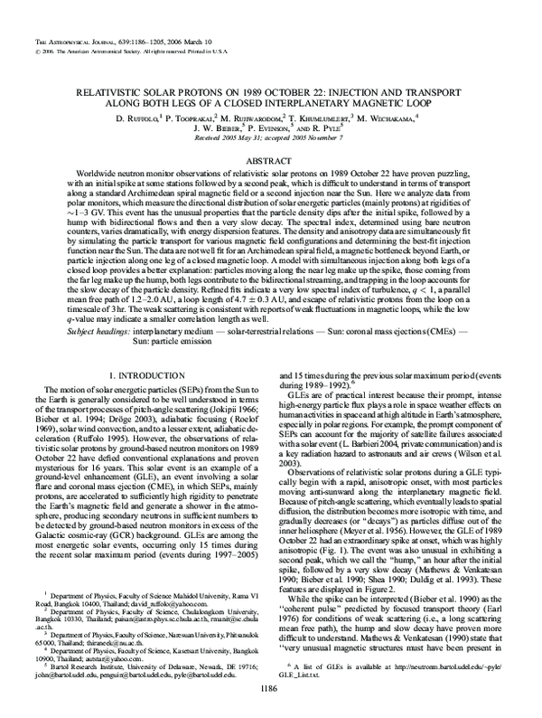 (PDF) Relativistic Solar Protons on 1989 October 22: Injection and ...