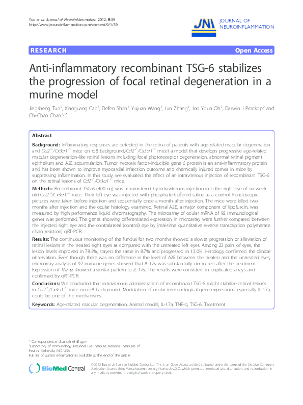 (PDF) Anti-inflammatory recombinant TSG-6 stabilizes the progression of ...