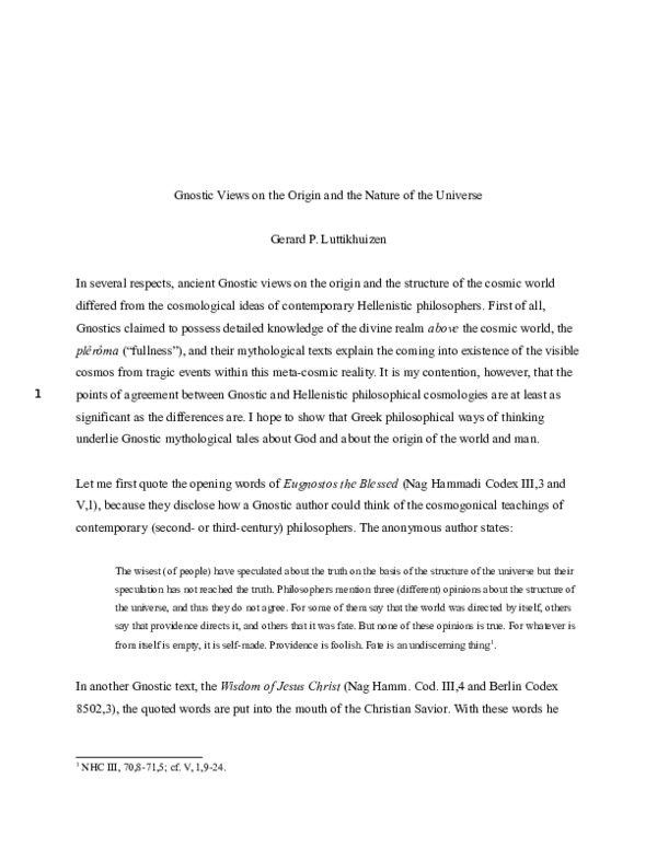 (DOC) Gnostic Views on the Origin and the Nature of the Universe
