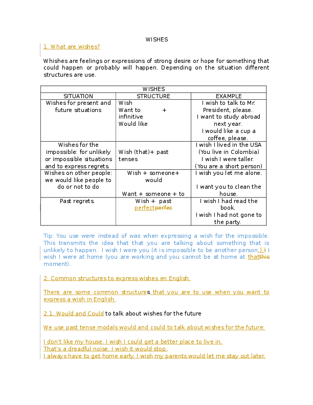(DOC) WISHES 1. What are wishes