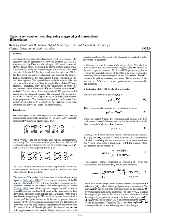 Pdf Elastic Wave Equation Modeling Using Staggered‐grid Convolutional