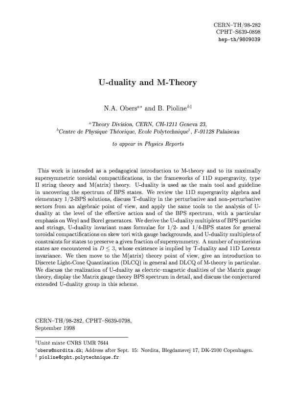 (PDF) U-duality and M-theory