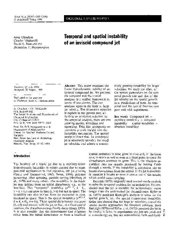 (PDF) Temporal and spatial instability of an inviscid compound jet