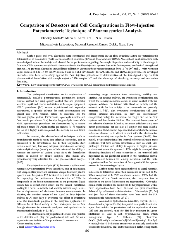 Pdf Comparison Of Detectors And Cell Configurations In Flow Injection Potentiometeric