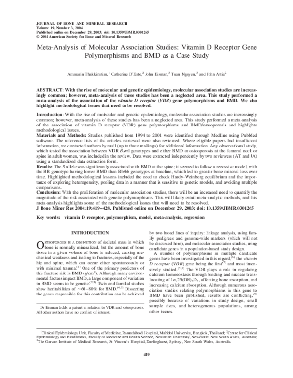 (PDF) Meta-Analysis of Molecular Association Studies: Vitamin D Receptor Gene Polymorphisms and ...