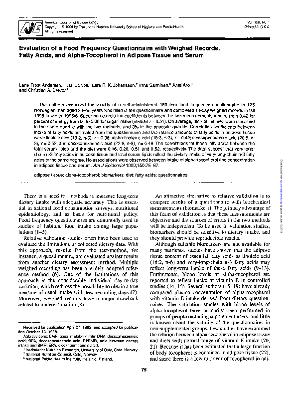 (PDF) Evaluation of a Food Frequency Questionnaire with Weighed Records ...