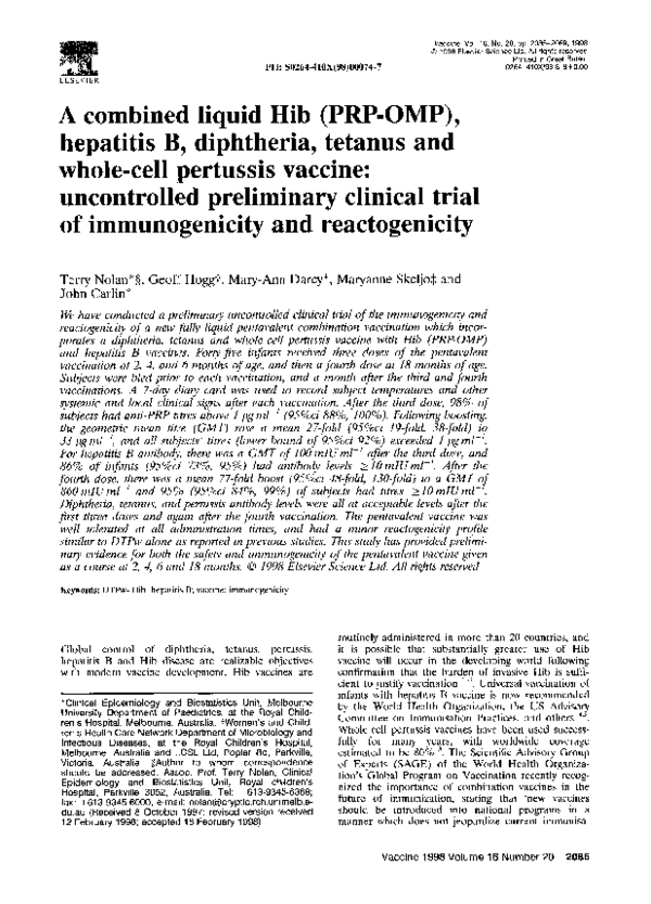 (PDF) A combined liquid Hib (PRP-OMP), hepatitis B, diphtheria, tetanus ...