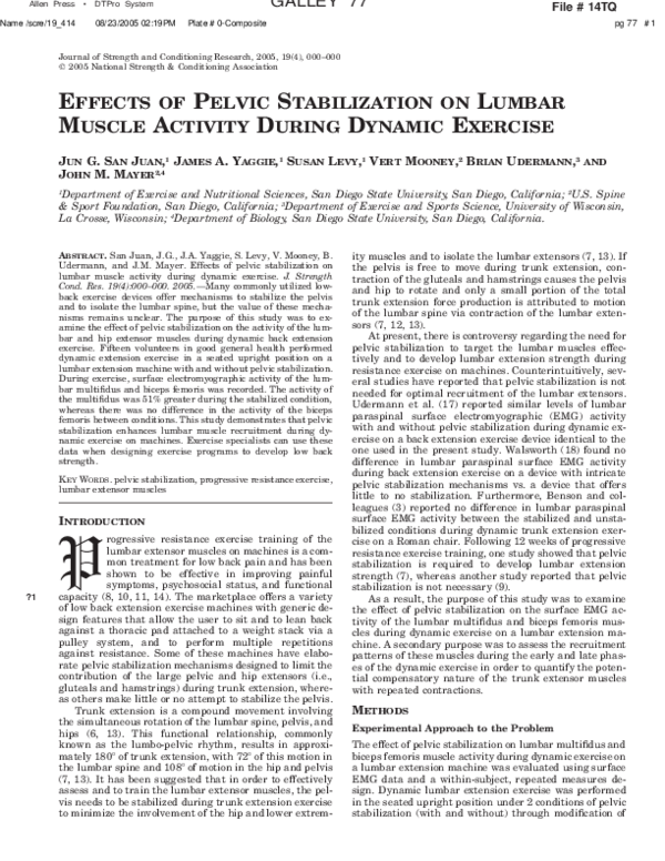 (PDF) EFFECTS OF PELVIC STABILIZATION ON LUMBAR MUSCLE ACTIVITY DURING ...