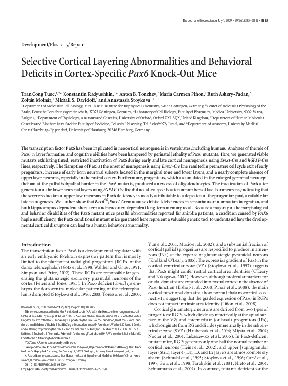 (PDF) Selective Cortical Layering Abnormalities and Behavioral Deficits ...