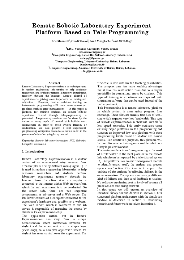 Pdf Remote Robotic Laboratory Experiment Platform Based On Tele Programming