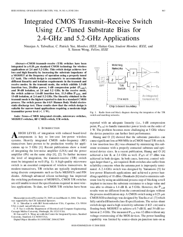 Pdf Integrated Cmos Transmit Receive Switch Using Lc Tuned Substrate