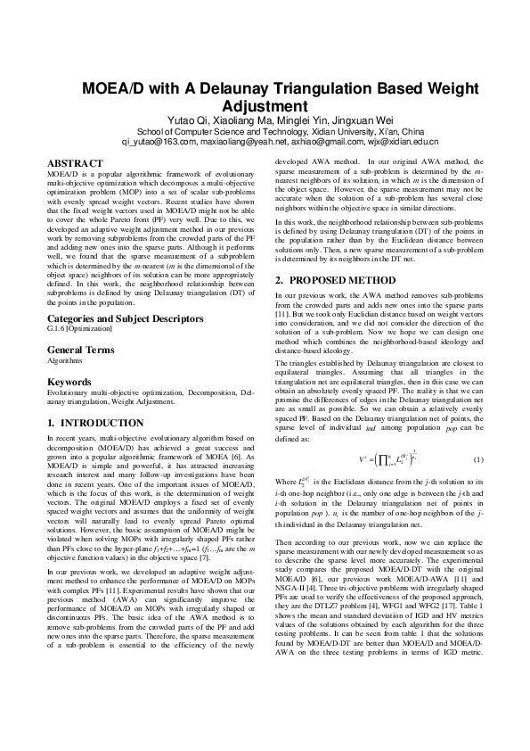 (PDF) MOEA/D with A Delaunay Triangulation Based Weight Adjustment