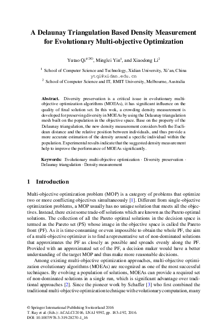 (PDF) A Delaunay Triangulation Based Density Measurement for Evolutionary Multi-objective ...