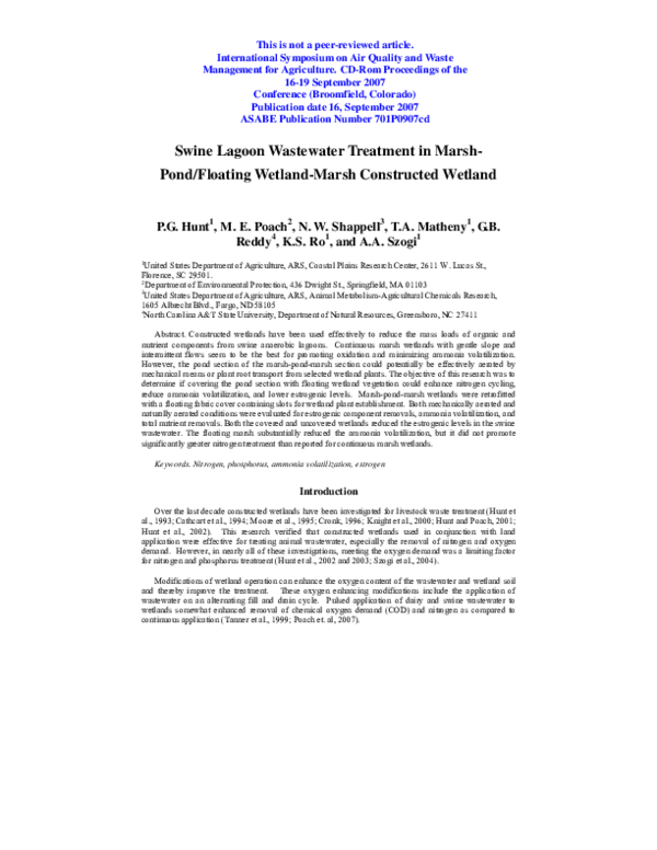 (PDF) Swine Lagoon Wastewater Treatment in Marsh-Pond/Floating Wetland ...