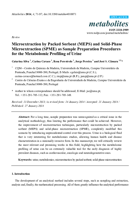 (PDF) Microextraction by Packed Sorbent (MEPS) and Solid-Phase Microextraction (SPME) as Sample ...