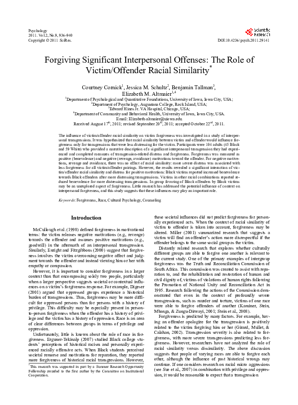 (PDF) Forgiving Significant Interpersonal Offenses: The Role of Victim ...