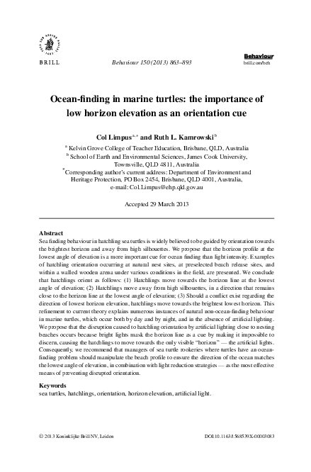 (PDF) Ocean-finding in marine turtles: the importance of low horizon ...