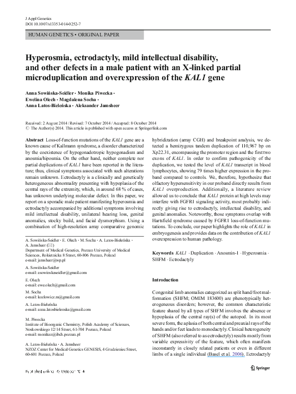 (PDF) Hyperosmia, ectrodactyly, mild intellectual disability, and other ...