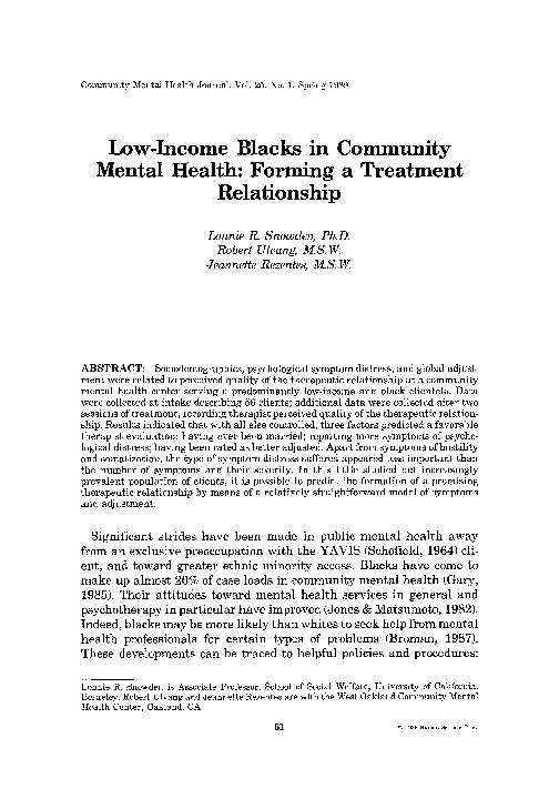 (PDF) Low-income blacks in community mental health: Forming a treatment ...