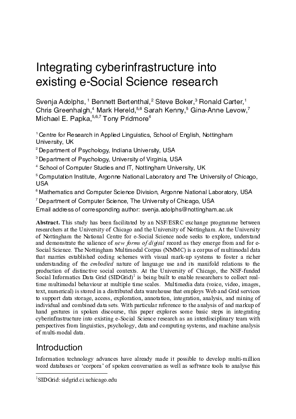 (PDF) Integrating cyberinfrastructure into existing e-Social Science research