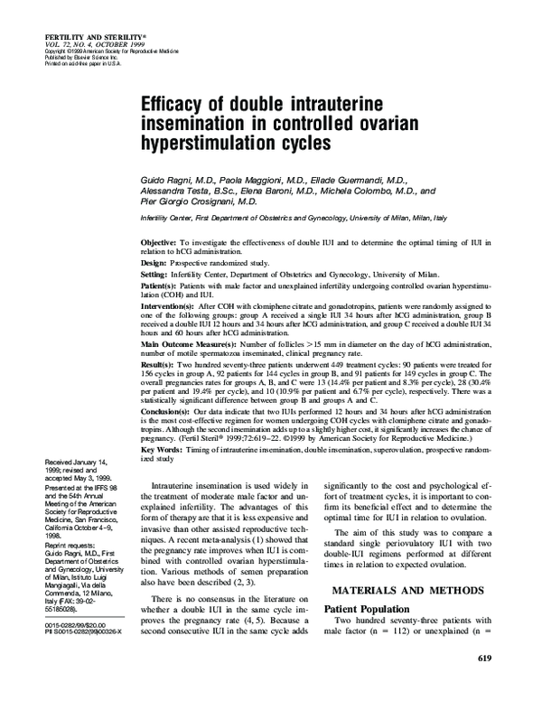 (PDF) Efficacy of double intrauterine insemination in controlled ...