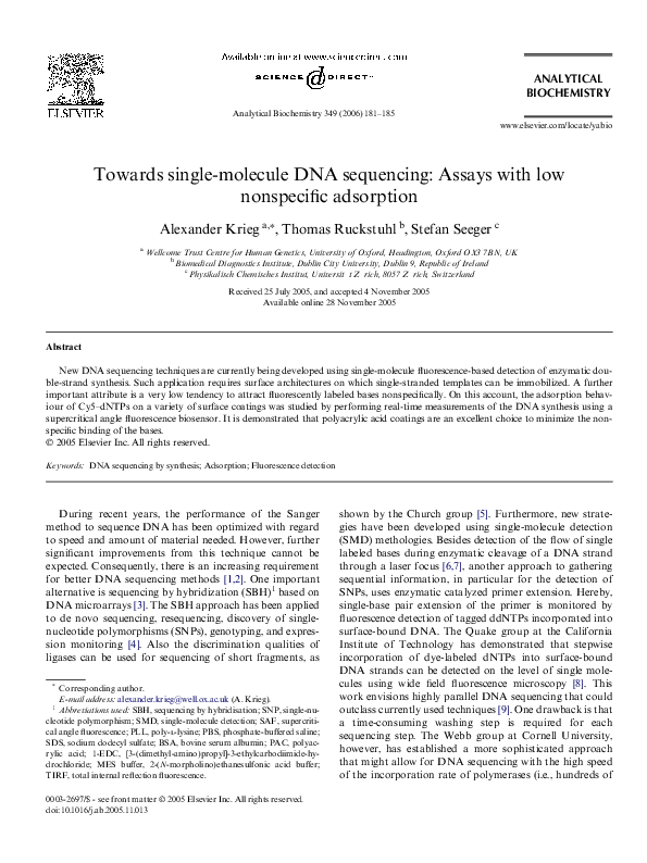 (PDF) Towards single-molecule DNA sequencing: Assays with low ...