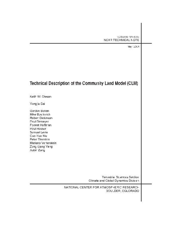(PDF) Technical description of the community land model (CLM) | M ...