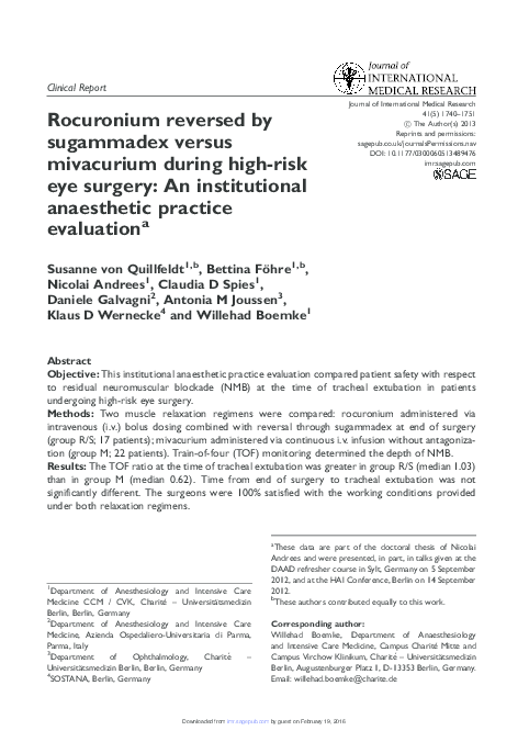 (PDF) Rocuronium reversed by sugammadex versus mivacurium during high ...