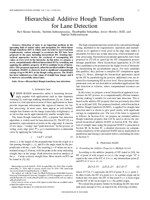 (PDF) Hierarchical Additive Hough Transform for Lane Detection