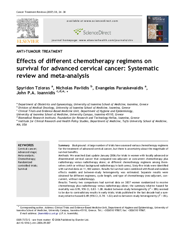 (PDF) Effects of different chemotherapy regimens on survival for advanced cervical cancer ...