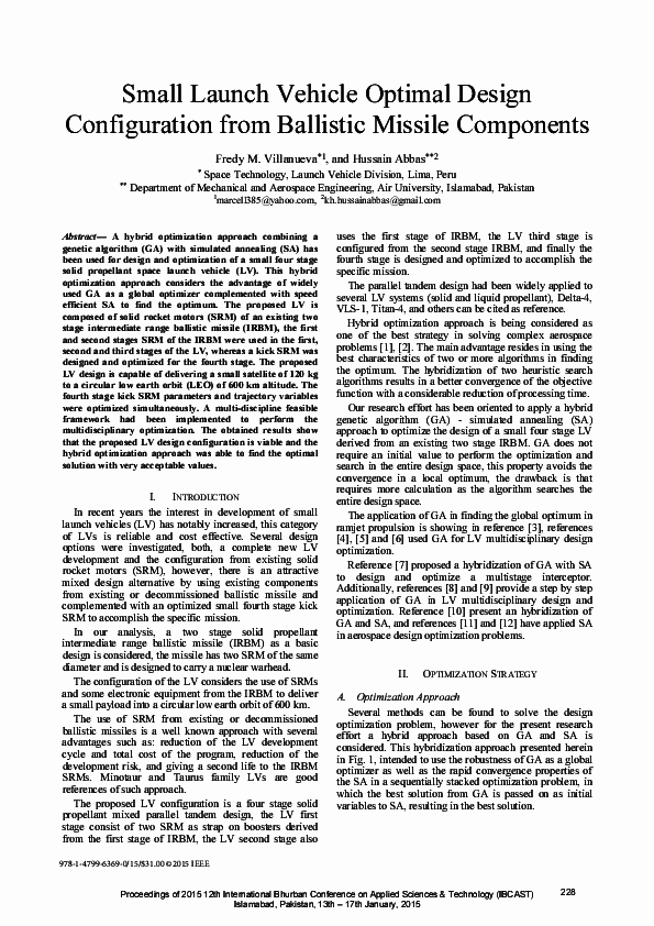 (PDF) Small launch vehicle optimal design configuration from ballistic missile components