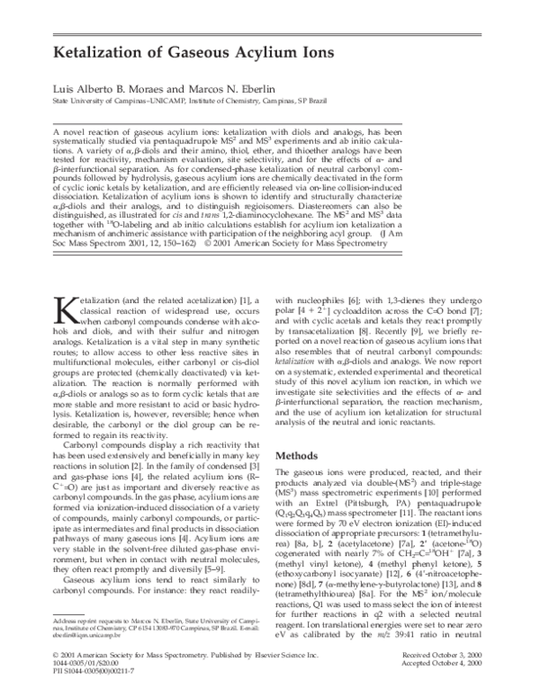 (PDF) Ketalization of gaseous acylium ions