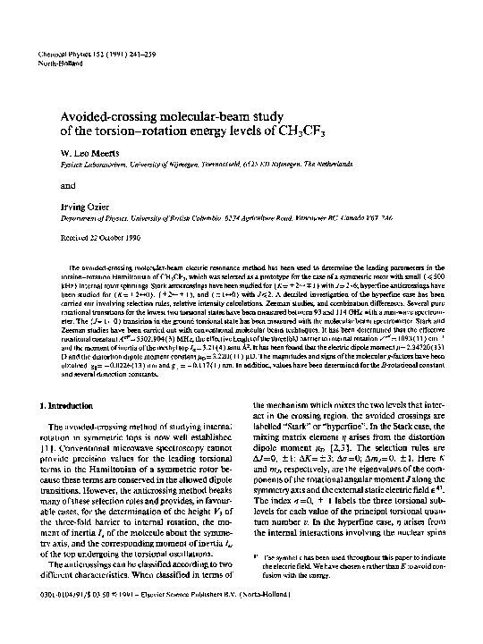 (PDF) Avoided-crossing molecular-beam study of the torsion-rotation ...